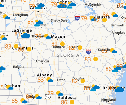 Georgia Temperature and Current Weather Conditions Map