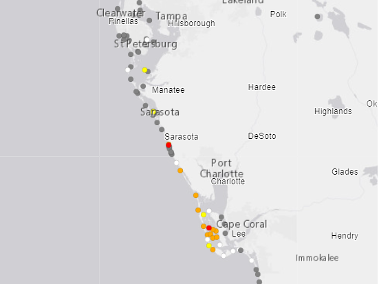 Florida Red Tide Current Map, Central and Southwest Florida
